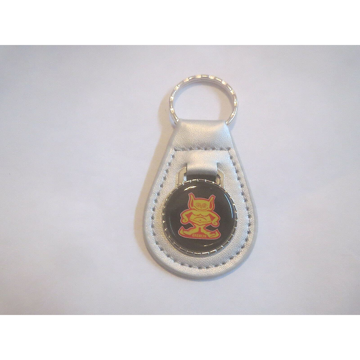 GREMLIN MAN LOGO LEATHER KEYCHAIN - SILVER
