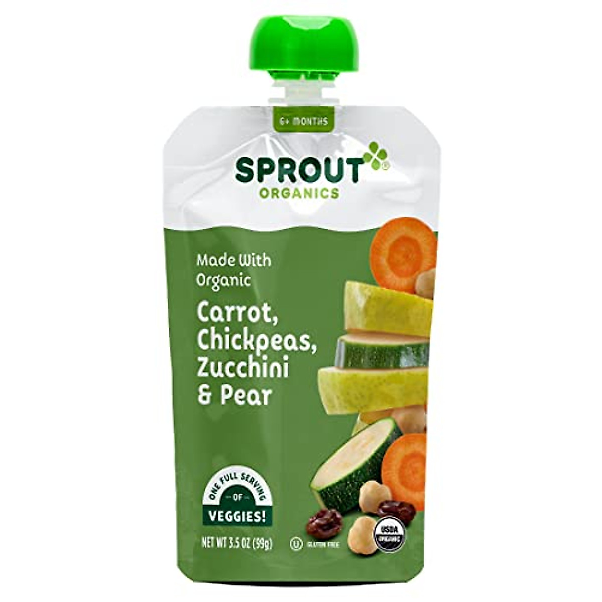 Sprout Organic Baby Food, Stage 2 Pouches, Carrot & Chickpea Plant Powered Protein, 3.5 Oz Purees (Pack of 12)