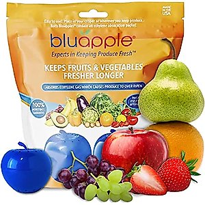 Bluapple Produce Saver 2-Pack - Keeps Fruits & Vegetables Fresh Longer in Refrigerator Crisper, Shelves, and Fruit Bowls, Lasts up to 3 Months, Ethylene Gas Absorber, BPA Free, Made in USA