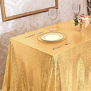 Juya Delight 50" x 80" Bright Gold Rectangle Sequin Tablecloth for Party Dinner Banquet Festival Wedding Anniversary Exhibition Dessert Table