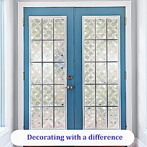Waovacy Window Privacy Film Stained Glass Door Window Covering Decorative Window Clings Static Cling No Adhesive 3D Frosted Window Cover UV Sun Blocking Vinyl Window Sticker for Home,17.4x78.7Inch