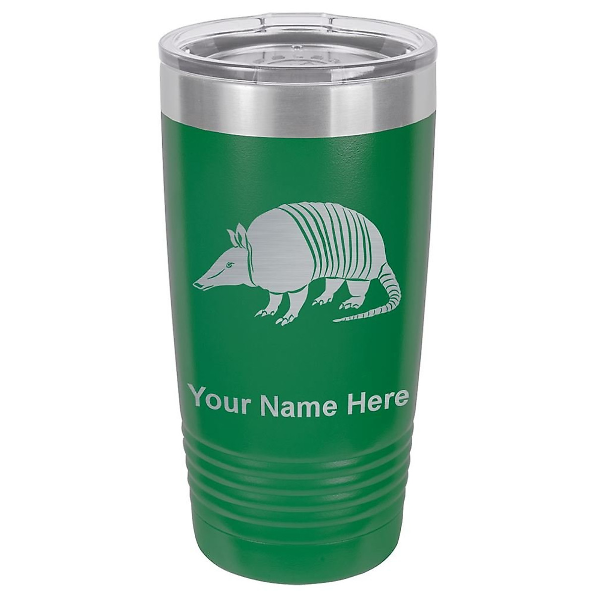 LaserGram 20oz Vacuum Insulated Tumbler Mug, Armadillo, Personalized Engraving Included (Green)