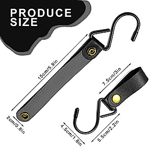 Modixun 8pcs Leather S-Hooks, Metal S Shaped Hooks for Hanging, Camping Hook Hanger Stroller Hooks, Leather Hooks for Coat Towel Kitchen Bathroom, Black