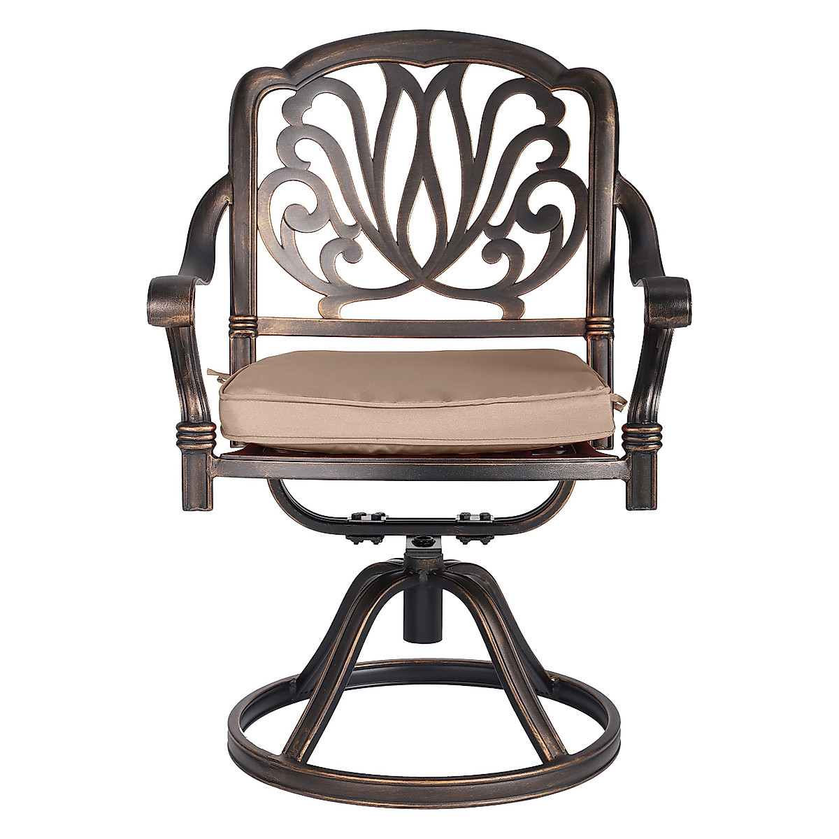 JOVNO Outdoor Furniture 2-Piece Cast Aluminum Bistro Swivel Arm Chair Set, Patio Dining Set-Bronze (Khaki)