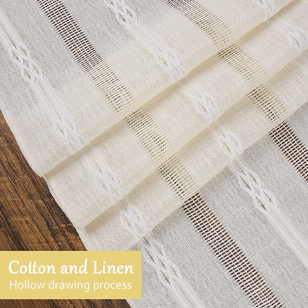 AUAUY Table Runner with Handmade Tassels, Boho Style Beige Weave Stripes Polyester Fabric Table Runner, Macrame Table Decoration for Holiday Party Dining Wedding and Everyday Use(13*70.87in)