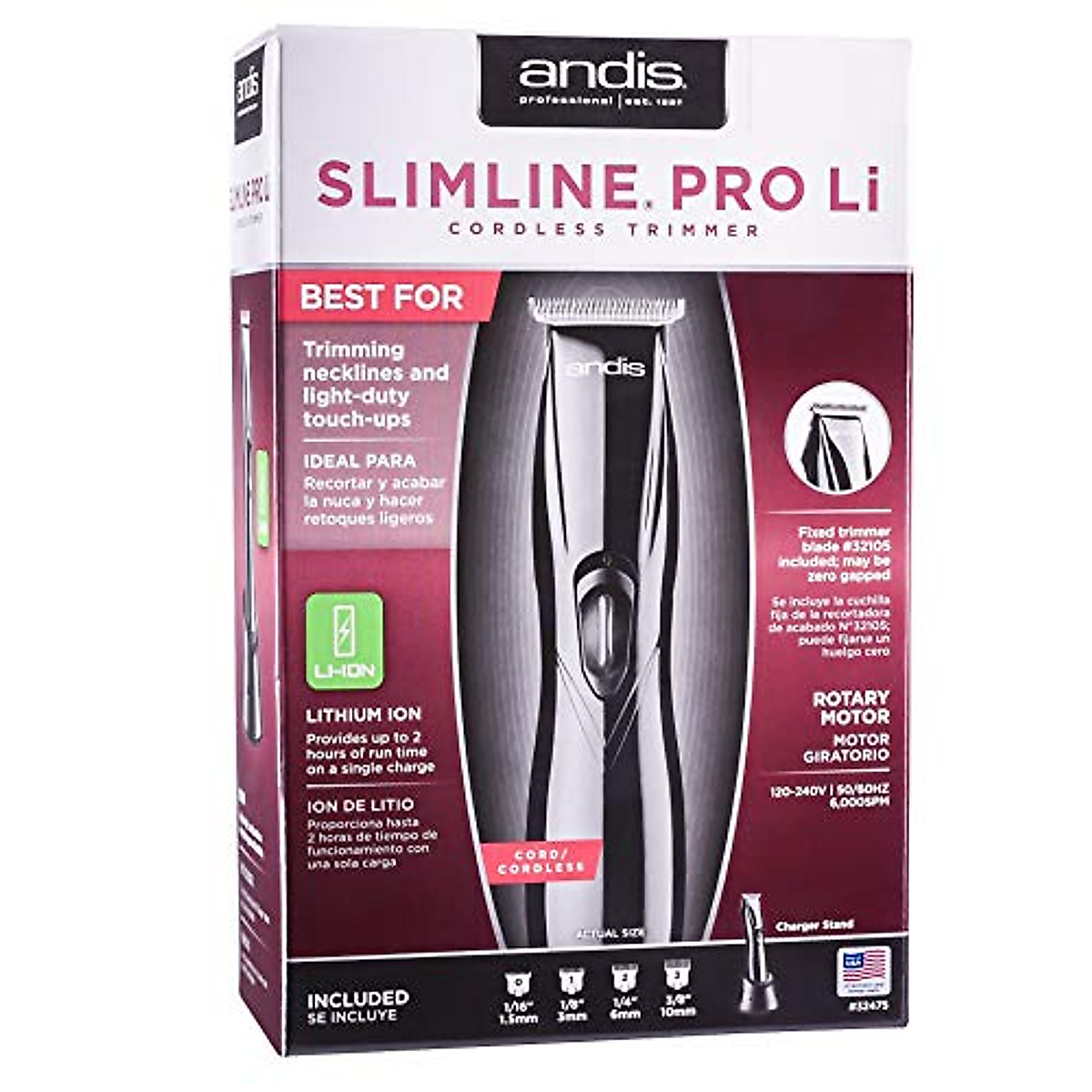 Andis Slimline Pro Li T-Blade Trimmer Black #32475 with BeauWis Blade Brush