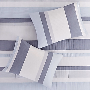 Madison Park Allegany Jacquard Comforter Set, Casual Farmhouse Striped Design, Modern Bedroom Décor, All Season Bedding with Matching Sham, Decorative Pillows, King/Cal King, Blue 5 Piece