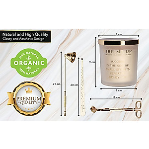 Fire Me Up Apple 8 oz Soy Candle with Metal Wick Trimmer, Snuffer, Wick Dipper Gift Set, Motivational Soy Candle, Cotton Wicked Candles with Reusable Glass Jar for Birthday Mother's Day Gift