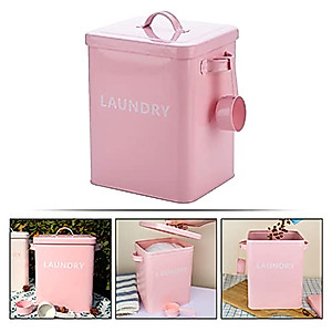 Cabilock Laundry Detergent Powder Storage Tin Box with Scooper Food Storage Container Canister Farmhouse Room Decor For Pods Capsules Flour Sugar Rice Pink