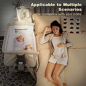 INFANS 3 in 1 Baby Bassinets, Bedside Sleeper for Newborn, Folding Crib with Mattress, Travel Bag, Wheels, 4-Sided Mesh, Easy to Assemble Cradle Co Sleeper Stationary Rock, Cream