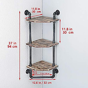 MBQQ Industrial Pipe Shelf,Rustic Corner Shelves with Towel Bar,Bathroom Shelves Wall Mounted,3 Tiered Metal&Real Wood Home Decor Floating Shelves