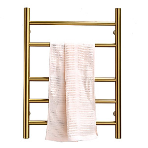 Towel Warmer Drying Rack, Electric Brushed Gold Heated Towel Rail Radiator for Bathroom, Wall Mounted Heated Towel Rack with On/Off Switch, 304 Stainless Steel, 600X520x125mm,Hardwired