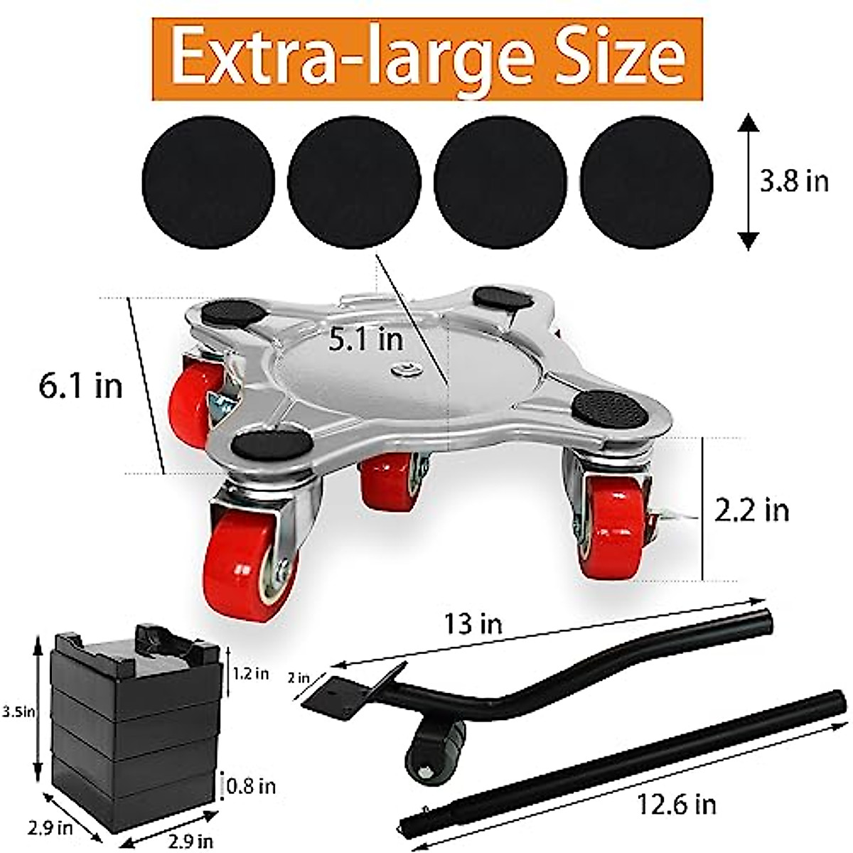 【Upgrade Large】Furniture Dolly & Furniture Rollers Mover with 5 Wheels, Carbon Steel Panel Furniture Lifter Set Up to 2200LBs, for 360° Rotation Shifting Moving Heavy Duty Refrigerator, Sofa, Cabinet