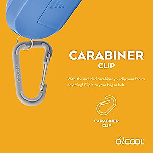 O2COOL Keychain Sport Misting Fan - Pocket Size Battery Powered Portable Fan With Carabiner Clip Small Fan with Mister Handheld Fan Vacation Essentials Hand Fan 2 Pack (Blue)