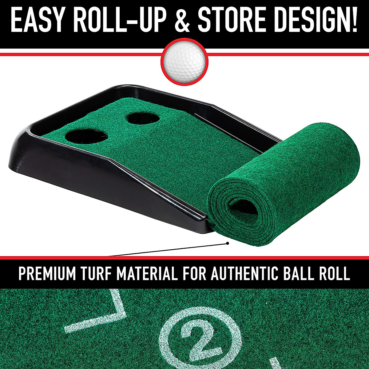 Franklin Sports Indoor Golf Putting Green – Portable Authentic 9 Foot Mat with Auto Ball Return – Golf Training Aid & Putting Practice Game – Real Course Feel (92049X)