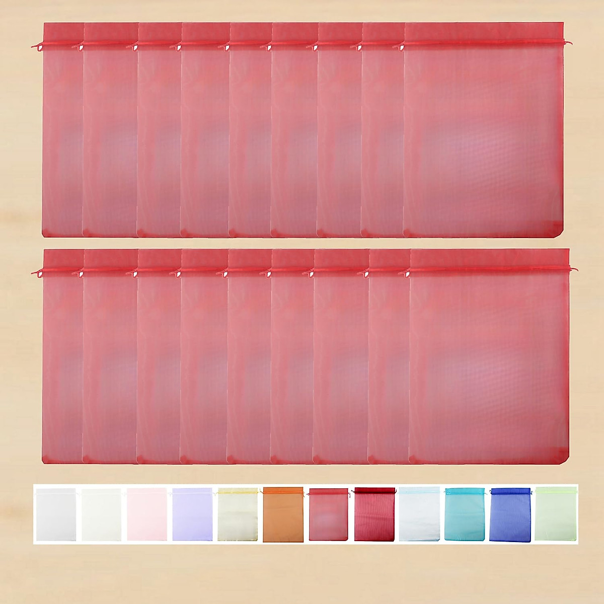 QIANHAILIZZ 8 x 12 Inch 100 pcs Drawstring Bags Organza Fabric Jewelry Gift Pouch Candy Pouch Wedding favors B231 (red)