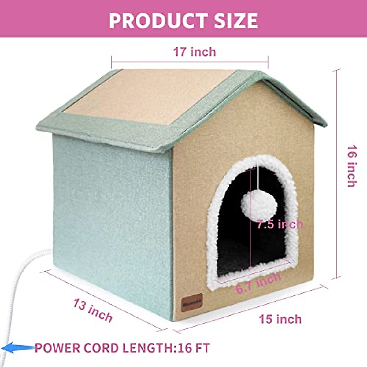 MARUNDA Heated Cat Houses for Outdoor Cats in Winter, Heated cat House for Indoor and Kitty Shelter for Your Pet to Stay Warm and Cozy,Easy to Assemble.(2 Step Finish)