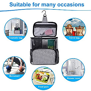 conliga Portable Shower Caddy ， (Updated Version, Full Size Bottle Compatible), Hanging Toiletry Bag， Large Capacity, Quick Dry and Water Resistant with Metal Hook（gray）