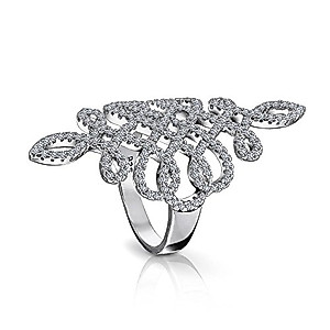 Large Pave Cubic Zirconia Romantic Art Deco Vintage Style Elegant Full Finger Armor CZ Statement Swirl Infinity Ring For Women Teen.925 Sterling Silver