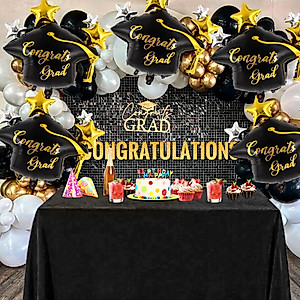 Graduation Cap Balloons, Large Academic Cap Shaped Black Mylar Graduation Foil Balloons, Grad Hat balloons for 2024 Graduation Party Decorations (Black Gold)
