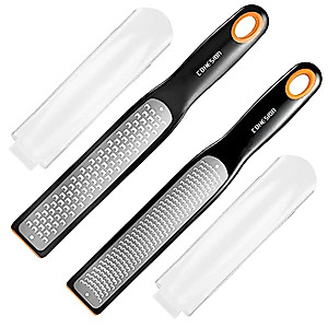 Cohesion Etched Zester & Grater Set of 2 - Kitchen Zester Tool for Lemon, Cheese, Garlic, Ginger, Nutmeg, Chocolate, Fruits, Vegetables - Sharp Premium Stainless Steel Blade with Protective Cover
