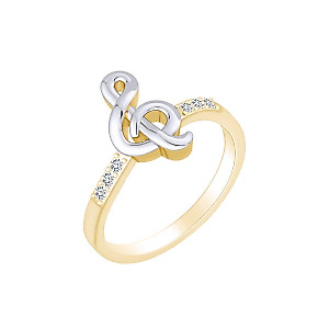 AFFY 0.11 Carat (Cttw) Round White Natural Diamond Musical Note Two Tone Ring 14k Solid Yellow Gold