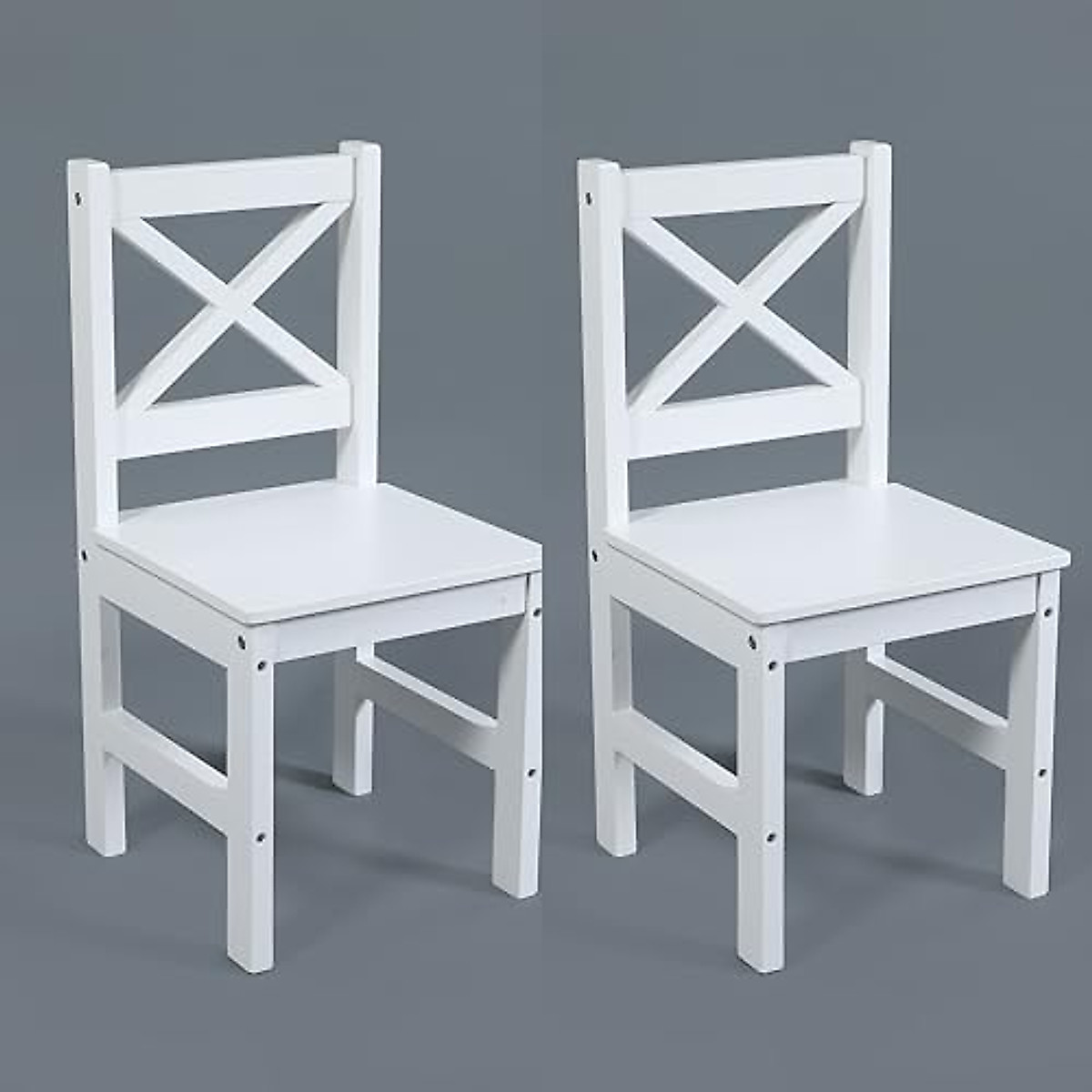 PETIT BATEAU Toddler Kids Table and Chairs Set Solid Wood Modern Wooden Furniture for 2-8 Years Boy Girl Children White Color Craft Art Preschool Playroom