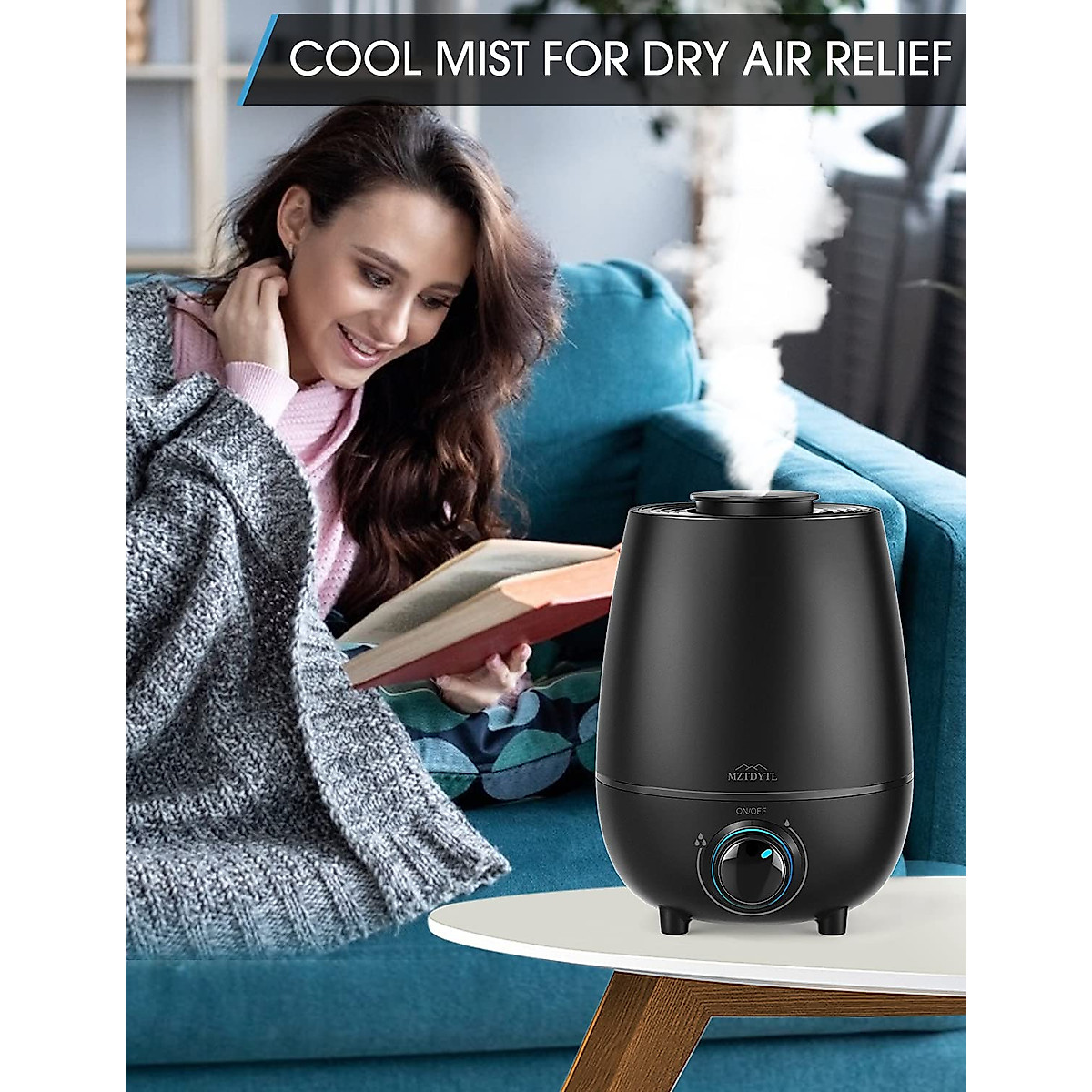 NEW Cool Mist Humidifiers for Bedroom Quiet, Top Fill Ultrasonic Humidifier, Filter Free Air Humidifier for Office, Plants, Nursery, Personal Nightstand Desk Small Room Humidifier(0.79Gal/3L)