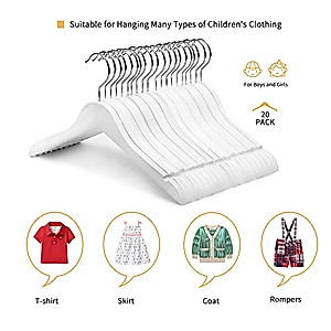 Nature Smile 20 Pack 14 Inches Juniors Preteen Older Children Wooden Clothes Hangers Wood Dress Shirt Hanger Coat Jacket Hangers with Notches and 360° Swivel Anti-Rust Chrome Hook (White)
