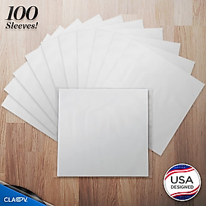 Claev 100 Anti Static Inner Record Sleeves w/Rice Paper for Vinyl LP Records (12 inch, Square), High Fidelity Protective Plastic Storage Covers