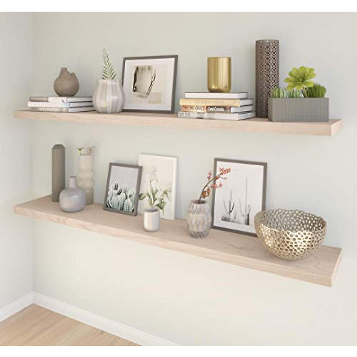 Bestar Universel 12W Set of 72W x 12D Floating Shelves in Natural Yellow Birch