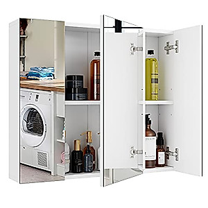 SHUANGZ Bathroom Medicine Cabinet with 3 Doors, 27.6 X 23.6 Inch Wall Mirror Cabinet Multipurpose Storage Organizer Adjustable Shelves, White