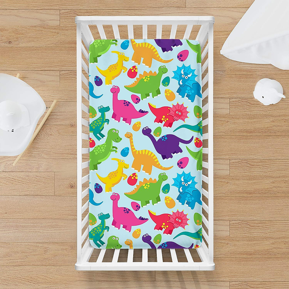 ARIGHTEX 2 Pack Fitted Crib Sheets, Soft Jersey Knit, Breathable and Hypoallergenic Baby Sheet, Duck and Dinosaur, Portable Mattress Topper for Boys Girls, 28"x 52", Nursery Sheet Fits Standard Size