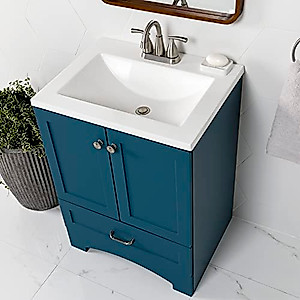 Spring Mill Cabinets Emlyn 24 Inch Bathroom Vanity with White Single Sink Top, 2-Door Cabinet, 1 Drawer, 24.5" W x 18.75" D x 32.89" H, Admiral Blue