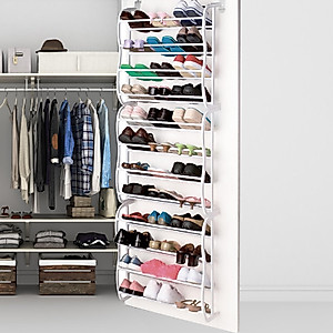 Zorpupoa Over the Door Shoe Rack, 12 Layers 36 Pair Shoes Wall Hanging Shelf Storage Shoe Organizer, Fold-up Non-slip Bars, White