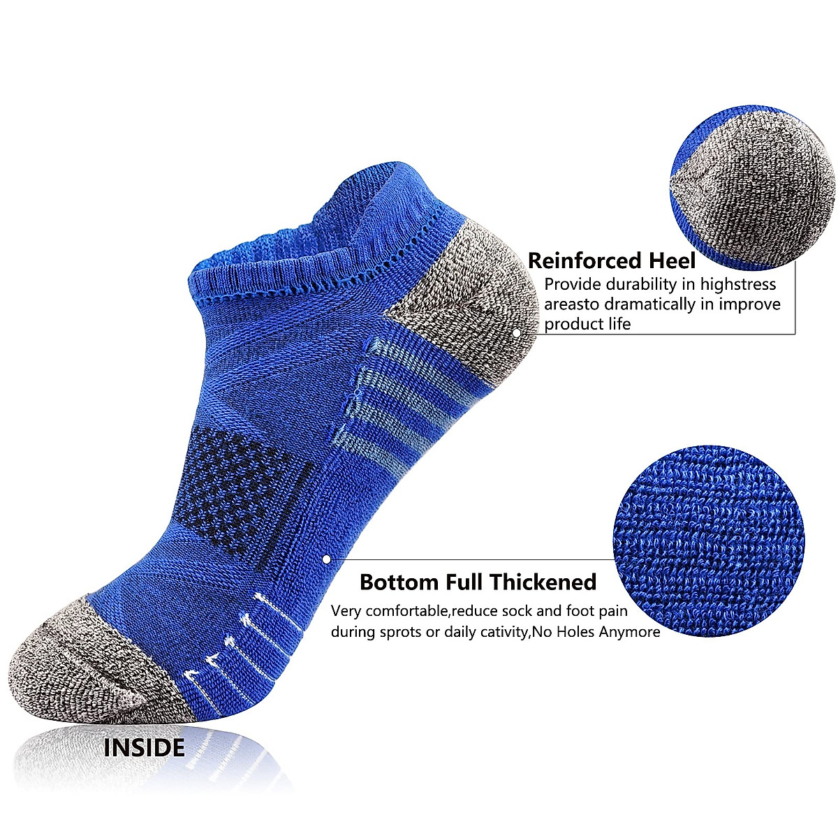 J.WMEET Men's Low Cut Ankle Athletic Socks Cushioned Breathable Running Performance Sport Tab cotton Socks