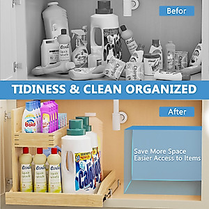 LOVMOR Soft Close Under Sink Organizer 22½” W x 21” D, Pull Out Cabinet Organizer with U Bracket, 2 Tier Slide Out Shelf for Kitchen Bathroom Sink(Left)