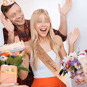 Ceqiny 25th Birthday Sash Tiara and Crowns for Girls, Birthday Queen Rose Gold Tiara, Princess Tiara Rhinestone Headbands with Combs Bridal Wedding Tiaras for Wedding Prom Bridal Party Christmas