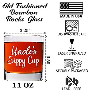 CARVELITA Uncle's Sippy Cup - Uncle Whiskey Glass - 11oz Engraved Old Fashioned Bourbon Rocks Glass For Uncle Birthday Gifts - Best Uncle Gifts - Funny Uncle Gifts - Gifts For Uncle From Nephew, Niece