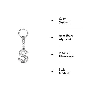 ESSPOC A-Z Initial Letter Keychain car keychain for women Rhinestone Crystal Silver Alphabet Pendant (S-SILVER)