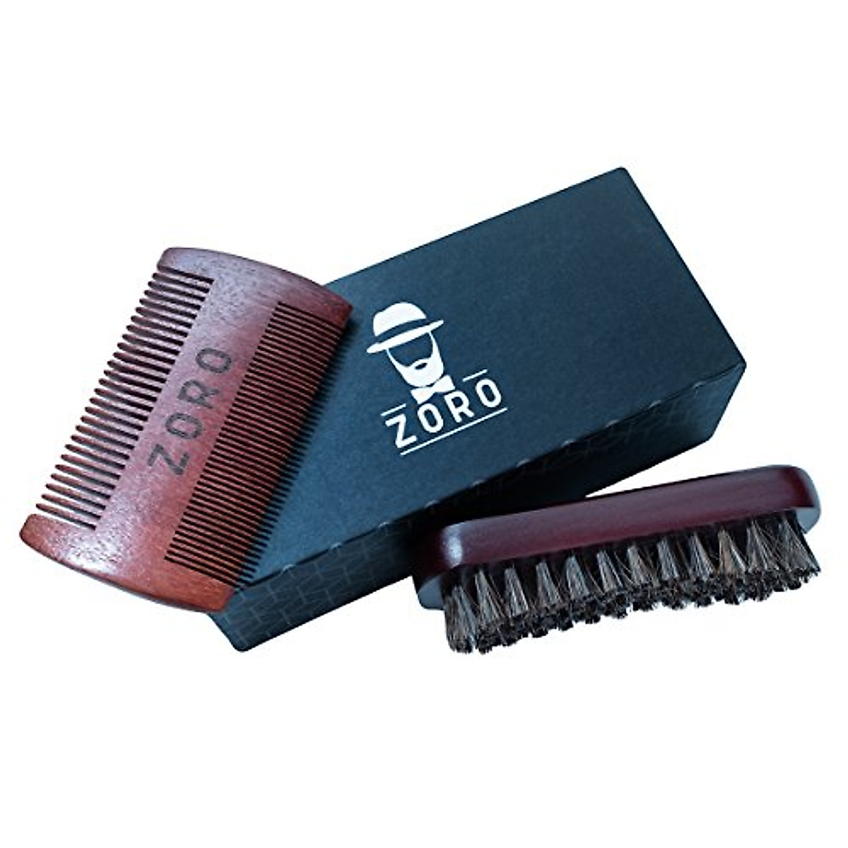 Beard Brush and Comb Set for Men - Premium Handmade Grooming Set - Elegant Box and Cotton Bag - Horsehair Bristled Brush and Double-Sided Aromatic Wooden Comb - Perfect Kit for Home or Travel
