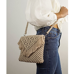 Wicker Purses for Women, Handmade Straw Bag, Rattan Purse (Khaki)