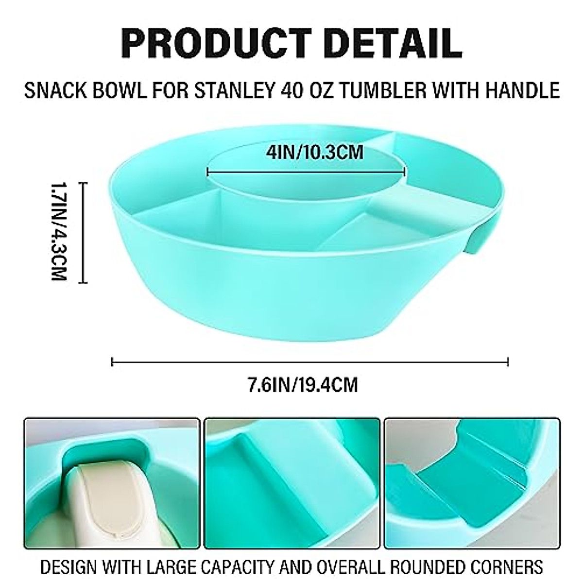 Snack Bowl for Stanley Cup, Reusable Snack Ring Tray Platter Compatible with Stanley 40 Oz Tumbler, 3 Compartments for Candy,Appetizer,Nuts,Popcorn, Cup Holder for Stanley Cup Accessories (Pink)
