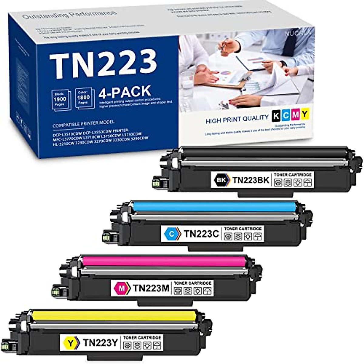 NUCALA Compatible TN223BK TN223C TN223M TN223Y Toner Replacement for Brother HL-3210CW 3230CDW 3270CDW 3230CDN 3290CDW MFC-L3770CDW L3710CW L3750CDW L3730CDW Printer Ink (4-Pack, KCMY)