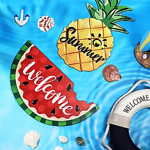 Jetec 2 Pieces Summer Watermelon Hanging Sign Shape Welcome Wooden Door Sign Hanging Plaque Rustic Wall Sign Yard Indoor Outdoor Garden Decoration with Rope, 13.4 x 6.9 Inch