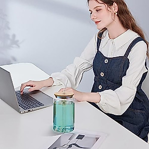 HUAHANGNA Cute Coffee Cups With Glass Straw 24OZ - Large Glass Drinking Jar, Bamboo Cups with Lids and Straws, Sublimation Glass Blanks, Boba Cup Ideal for Water, Juice, Beer, Smoothies…