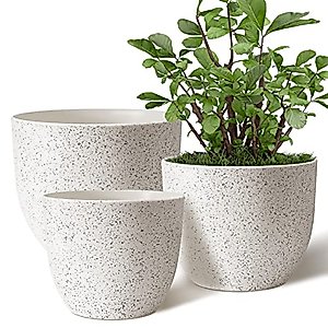 Giraffe Creation Plant Pots 10/9/8 inch Set of 3, Flower Pots Outdoor Indoor, Planters with Drainage Hole, Speckled White