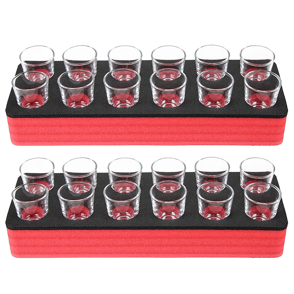 Polar Whale 2 Shot Glass Holders Organizer Modern Tray for Home Kitchen Bar or Club Party Durable Red and Black Durable Foam Serving Rack 14.5 Inches Wide Each Holds 12 Shots