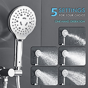 Lavatrum Polished Chrome Shower Faucet Set, Wall Mount Rain Shower System 10 Inches, and 5 Setting Handheld Shower Head Set, Included Rough-in Valve and Trim Kit