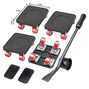 Kocuos Moving Dolly with Casters, Hardwood Furniture Dolly Set with Lifter, Movers Dolly for Heavy Furniture in Home, Office or Warehouses - Large Load Capacity Safe Dolly (4 Wheels)